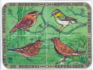 Stamp: Eurasian Wren, Common Firecrest, Eurasian Skylark, Crested L ...