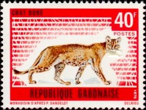 Stamp: African Golden Cat (Profelis aurata) (Gabon(Fauna 1970) Mi:GA ...