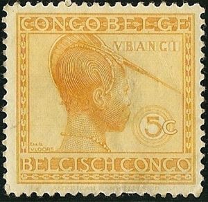 Stamp: Head-dress of Ubangi woman (Belgian Congo(Indigenous portraits ...