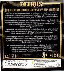 Drink Label: Petrus Gouden Tripel (Bavik-De Brabandere, BelgiumCol:BE ...