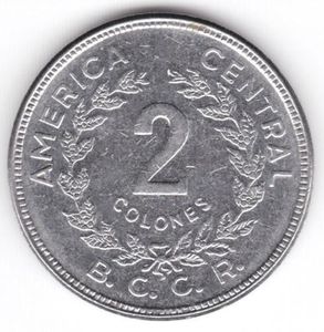 Coin: 2 Colones (large ships - incuse on ribbon) (Costa Rica(1950~Today ...