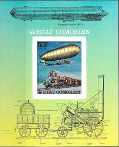 Stamp: Astra Airship and Trans-Siberian Train (Comoros(Airships and ...