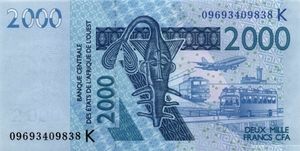 Banknote: 2,000 Francs CFA (West African States(K for Senegal) Wor:P-716 Kh