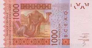 Banknote: 1,000 Francs CFA (West African States) (T for Togo) Wor:P-815 Tm