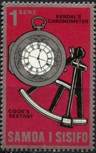 Stamp: Kendal’s chronometer and Cook’s sextant. (Samoa(Ann. of Captain ...