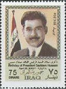 Stamp: Saddam Hussein (1937-2006), President (Iraq(65th Birthday of ...