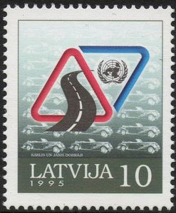 Stamp: Road Safety Year (LatviaMi:LV 393,Sn:LV 392,Yt:LV 356,Sg:LV 419 ...