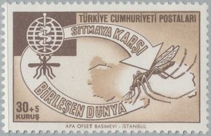 Stamp: Malaria Eradication Emblem, Map and Mosquito (Türkiye (Turkey ...