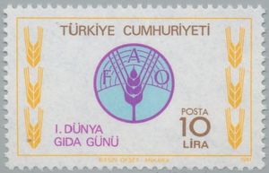 Stamp: F.A.O. Emblem and Ears (Türkiye (Turkey)(1st World Food Day) Mi ...