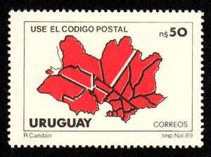 Stamp: Postal codes promotion, map of Montevideo (Uruguay) (Use Postal ...