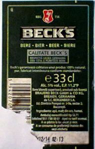 Drink Label: Beck's (S.C. Bergenbier S.A., RomaniaCol:RO-BEER-000048