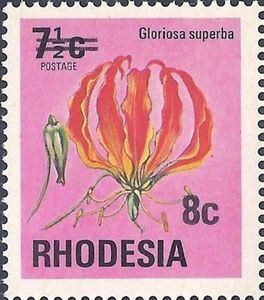 Stamp: Flame lily (Gloriosa superba) - surcharged (Rhodesia(Fauna and ...