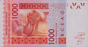 Banknote: 1,000 Francs CFA (West African States(K for Senegal) Wor:P-715 Kh