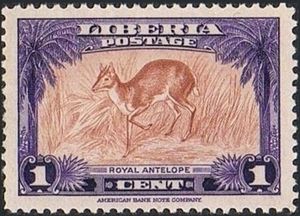 Stamp: Royal Antelope (Neotragus pygmaeus) (Liberia(Fauna (1942)) Mi:LR ...