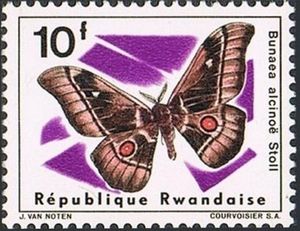 Stamp: Cabbage Tree Emperor Moth (Bunaea alcinoe) (Rwanda) (Butterflies ...