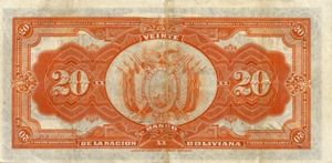 Banknote: 20 Bolivianos (Bolivia(1911 Regular Issue) Wor:P-109b.1