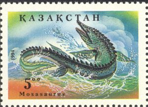 Stamp: Mosasaurus (Kazakhstan(Prehistoric Animals) Mi:KZ 66,Sn:KZ 94,Yt ...