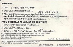 Phonecard: 120 units MCI Prepaid Phone Card (MCI (MCI), United States ...