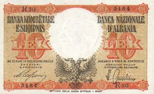 Banknote: 10 Lek (Albania(1940-1942 ND "Lek" Issue) Wor:P-11
