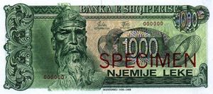 Banknote: 1,000 Leke (Albania(1992 Issue) Wor:P-54s