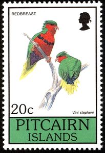 Stamp: Redbreast (Vini stepheni) (Pitcairn Islands(Birdpex '90 Int ...