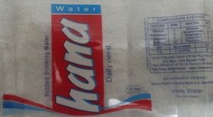 Drink Label: Hana Bottled Drinking Water (Hana Water Company, Saudi ...