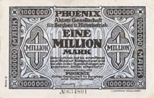 Banknote: 1 Million Mark (Rheinland(Düsseldorf) Kel:1170l.2