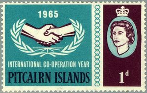 Stamp: I.C.Y. Emblem (Pitcairn Islands(International Cooperation Year ...