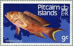 Stamp: Yellow-edged Lyretail (Variola louti) (Pitcairn Islands(Fish) Mi ...