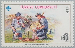 Stamp: Scouts Planting Tree (Türkiye (Turkey)(Mountaineering: Scouts ...