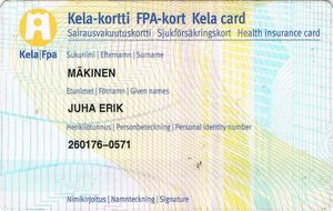 Functional Card: Kela Card (Insurance, Finland(Kela) Col:FI-KELA-002