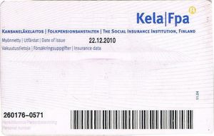 Functional Card: Kela Card (Insurance, Finland(Kela) Col:FI-KELA-002