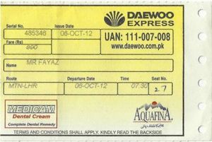 Transport Ticket: Daewoo Express (Daewoo, Pakistan(Express Bus) Col:PK ...
