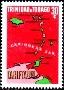 Stamp: Map Showing CARIFTA Countries (Trinidad and Tobago(1st ...