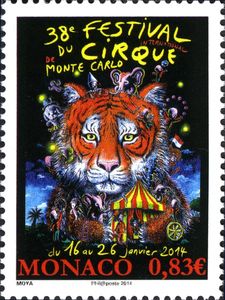 Stamp: Tiger (Monaco(International Circus Festival of Monte Carlo) Mi ...