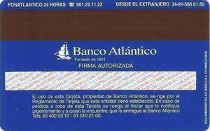 Bank Card: Banco Atlantico (BANCO Atlántico, Spain) Col:ES-VE-0043.02