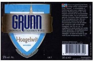 Drink Label: Grunn Hoagelwit (Groningse Bierbrouwerij, Netherlands) Col ...