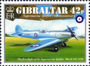 Stamp: The first flight of the Supermarine Spitfire, March 5th 1936 ...