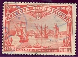 Stamp: Arrival before Calicut, 1498 (India, Portuguese(Vasco Da Gama ...