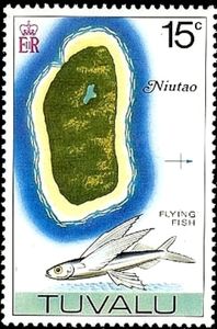 Stamp: Niutao and Flying Fish (Cypselurus melanurus) (Tuvalu(Country ...