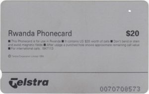 Phonecard: Map of Rwanda (Telstra, Rwanda(Telstra) Col:I947113