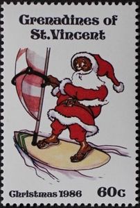 Stamp: Santa windsurfing (Grenadines of St. Vincent(Christmas 1986) Mi ...
