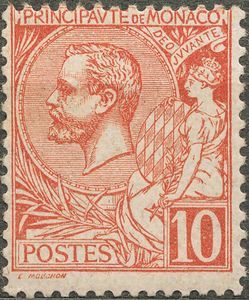 Stamp: Prince Albert I (1848-1922); allegorical figure (Monaco(Prince ...