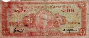 Banknote: 20 Colones (Costa Rica(1951-1977 Series A Issue) Wor:P-222c.18 💴
