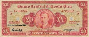 Banknote: 20 Colones (Costa Rica(1951-1977 Series A Issue) Wor:P-222c.21