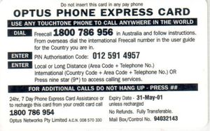 Phonecard: Optus Express Card-orange w. Cable & Wireless (Optus ...