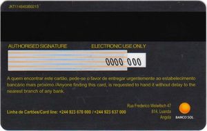 Bank Card: Kumbu (BANCO SOL, Angola) Col:AO-VE-0002.01
