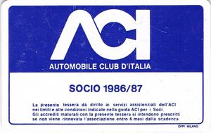 Functional Card: ACI 1986/87 (Car Assistance and Auto Clubs, Italy(ACI ...