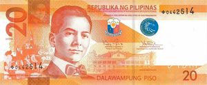 Banknote: 20 Piso (Philippines(2010-2022 "New Design" Issue) Wor:P-206a.6r