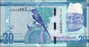 Banknote: 20 Dalasis (Gambia(2015 ND "President Jammeh" Issue) Wor:P-33a